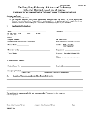 Fillable Online shss ust Exchange in application form-HSS EX 00-2 Fax ...