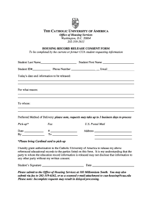 Fillable Online housing cua HOUSING RECORD RELEASE CONSENT FORM To be ...
