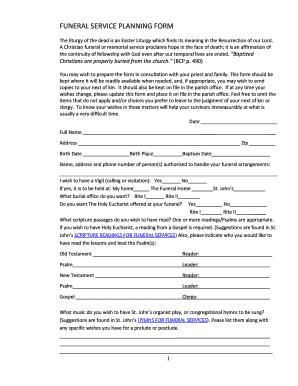 Fillable Online stjohnscville Funeral Arrangement Form ...