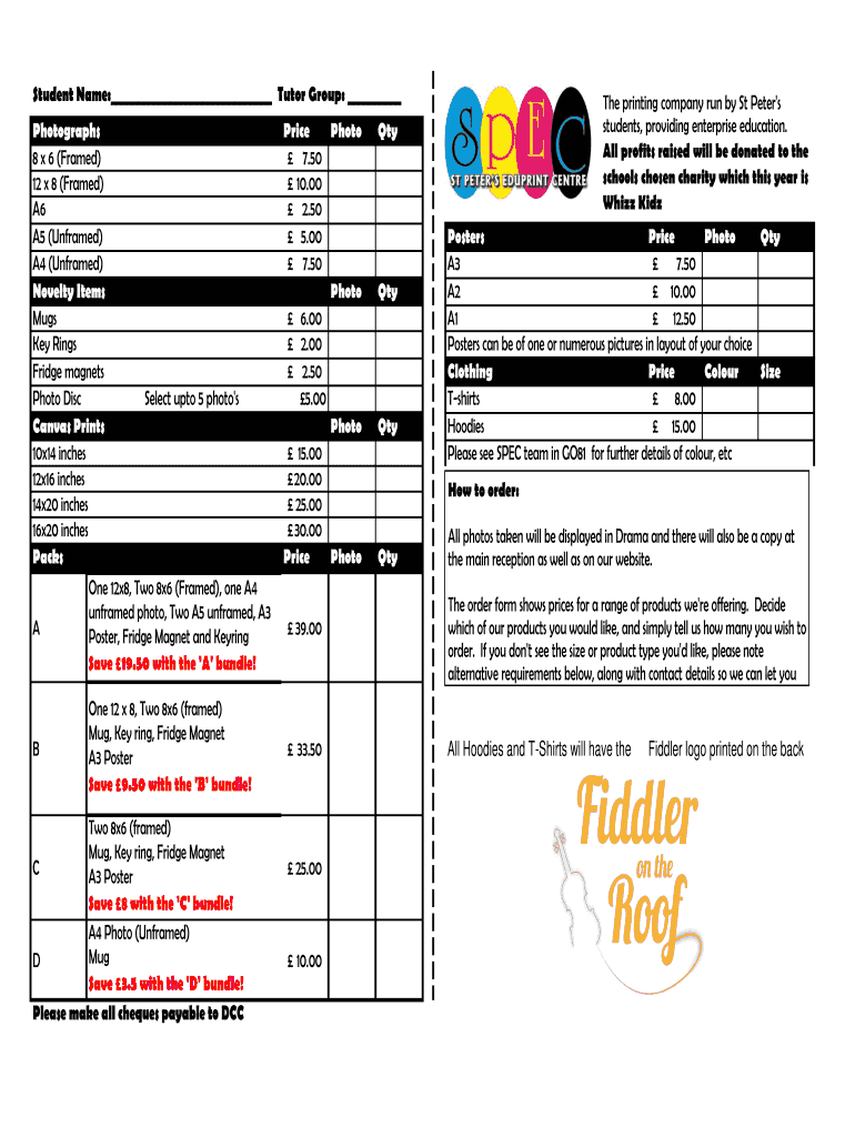 Fillable Online spexe Fiddler on the Roof order form - spexe Fax Email ...