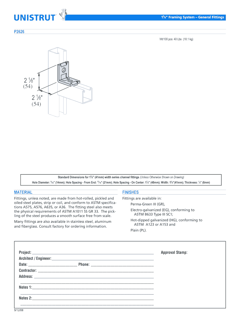 Fillable Online 158 Framing System General Fittings P2626 Wt/100 pcs ...