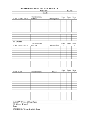 Fillable Online BADMINTON DUAL MATCH RESULTS Fax Email Print - pdfFiller