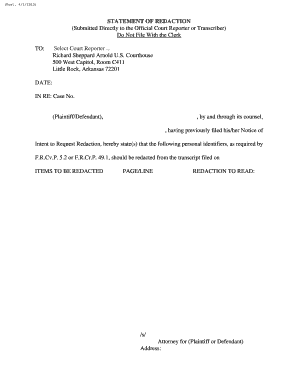 Fillable Online STATEMENT OF REDACTION (Submitted Directly to the ...