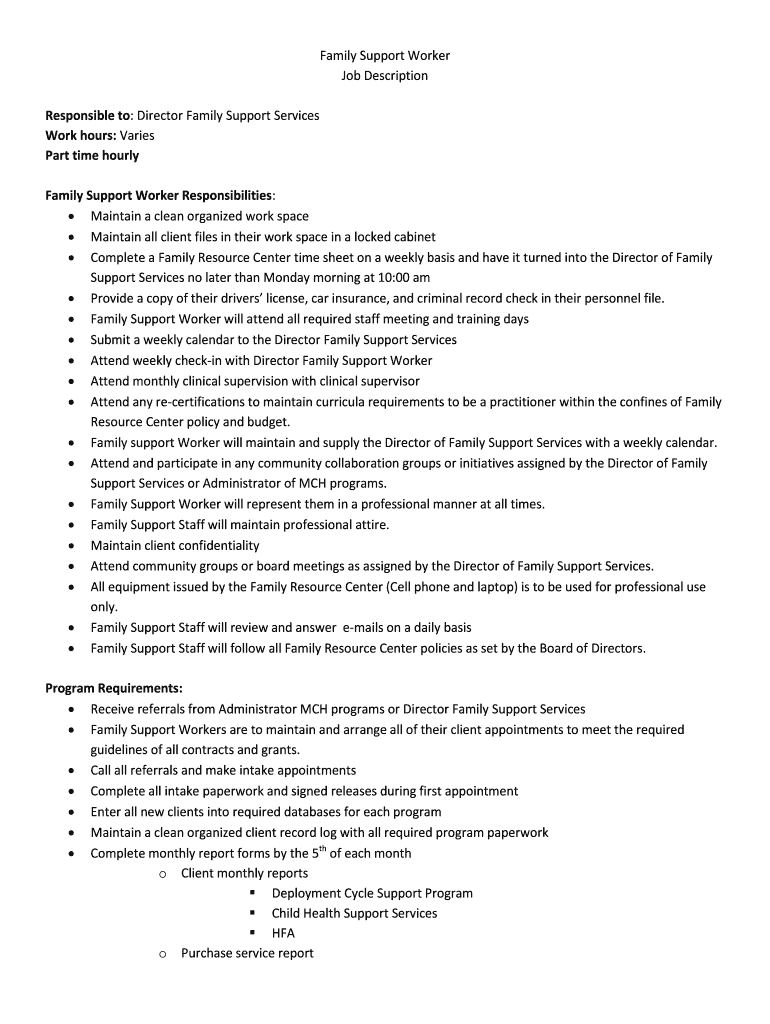 Fillable Online family-resource-center Family Support Worker Job ...
