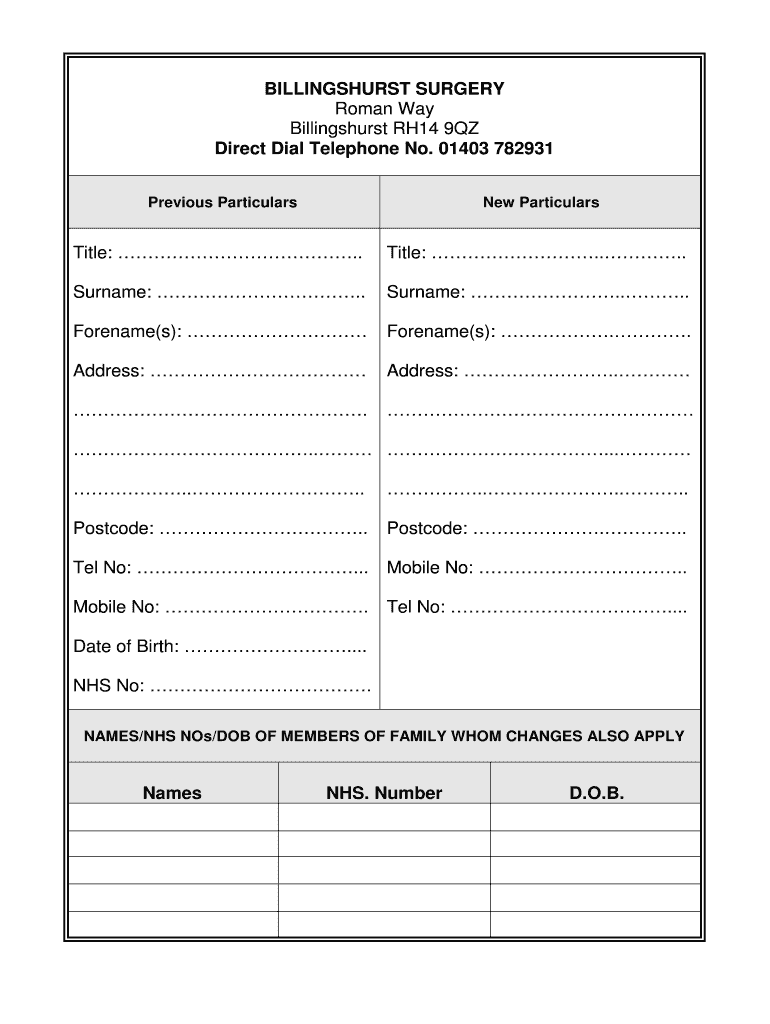 Fillable Online billingshurstsurgery co WESTCOURT SURGERY ...