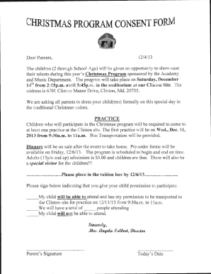 Fillable Online CHRISTMAS PROGRAM CONSENT FORM ...