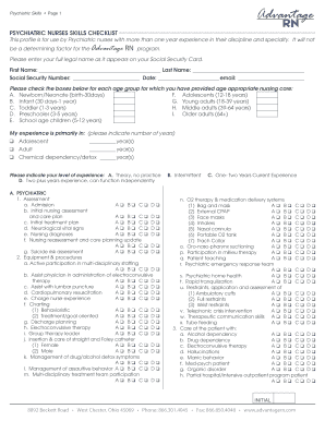 Fillable Online PSYCHIATRIC NURSES SKILLS CHECKLIST - Advantage RN Fax ...