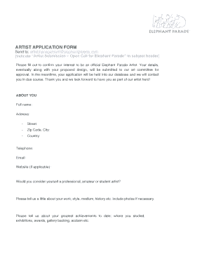 Fillable Online Artist Application Form - Elephant Parade Fax Email ...