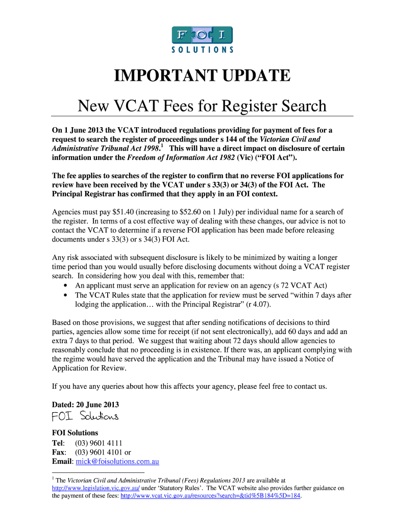 Fillable Online New VCAT Fees for Register Search Fax Email Print ...