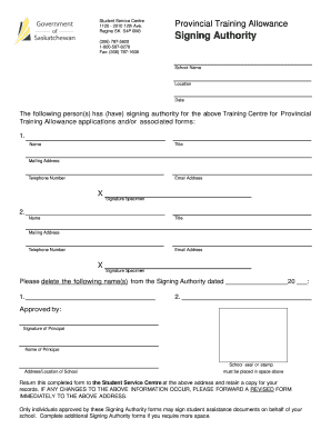 Fillable Online Provincial Training Allowance Signing Authority ...