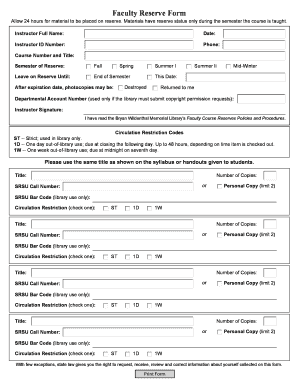 Fillable Online library sulross Faculty Reserve Form - Sul Ross State University Fax Email Print ...