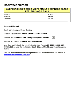 Fillable Online REGISTRATIN FORM - PMR FORMULA 1 EXPRESS CLASS Fax ...