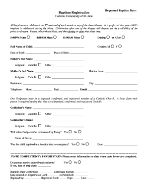Fillable Online Baptism Registration Fax Email Print - pdfFiller