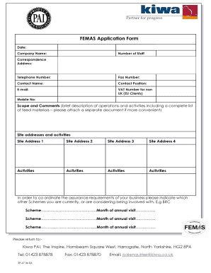 Fillable Online services kiwa co FEMAS Application Form - Kiwa UK - services kiwa co Fax Email ...
