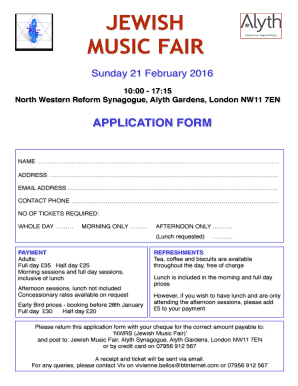 Fillable Online alyth org JEWISH MUSIC FAIR Sunday 21 February 2016 10: ...