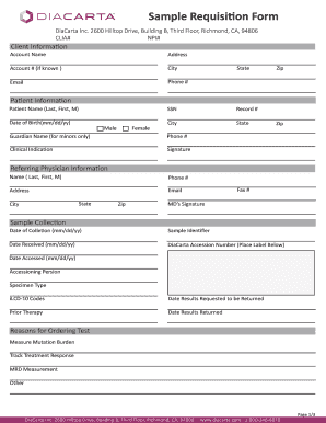 Fillable Online Sample Requisition bFormb - DiaCarta Fax Email Print - pdfFiller