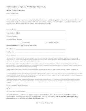 Fillable Online Authorization to Release PHI/Medical Records to Grace ...