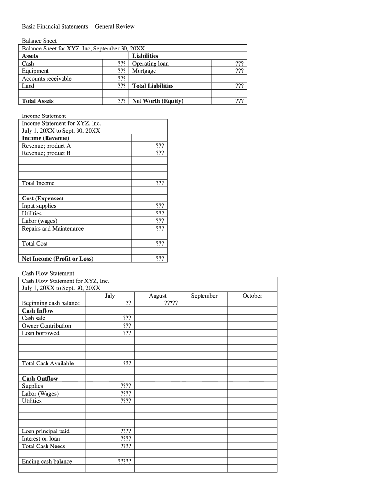 Fillable Online Basic Financial Statements -- General Review Balance ...