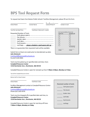Fillable Online bostongreenschools BPS Tool Request Form - Boston Green ...