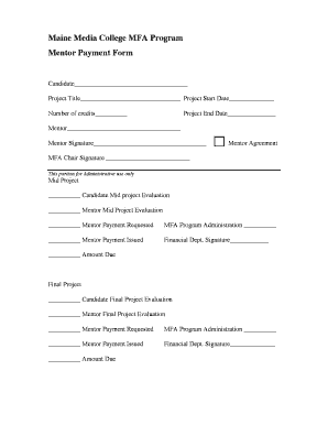 Fillable Online mainemedia Maine Media College MFA Program Mentor Payment Form Fax Email Print ...