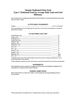 Fillable Online Narasin Medicated Swine Feed Type C Medicated Feed for ...