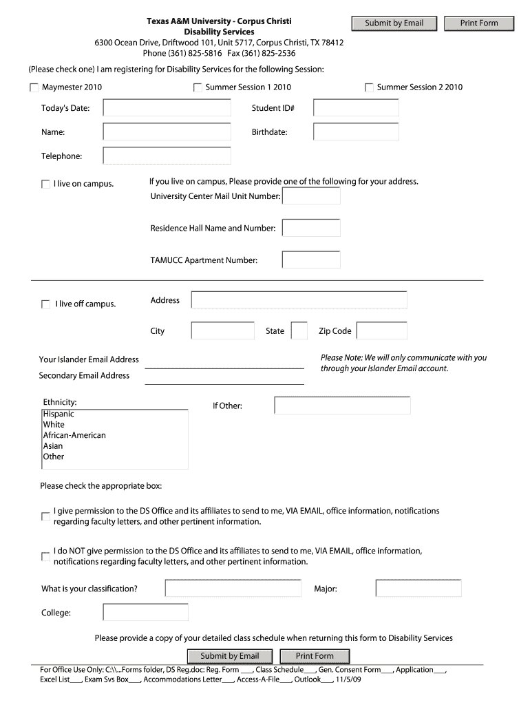 Fillable Online disabilityservices tamucc Texas AampM University - Corpus Christi Disability ...