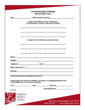 Fillable Online brightonlibrary Commemorative Brick Order Form - Brighton District Library ...