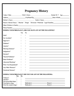 Fillable Online Pregnancy History - The 100 Year Lifestyle Homepage Fax ...