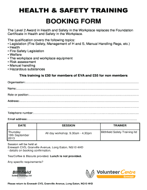 Fillable Online consortium org Health Safety booking form for groups ...