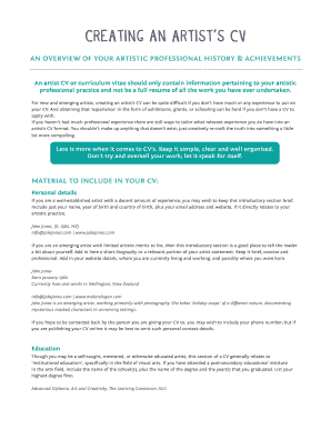 Fillable Online Creating an Artists CV Fax Email Print - pdfFiller