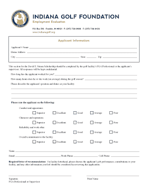 Fillable Online indianagolf Employment Evaluation Form - Indiana Golf ...