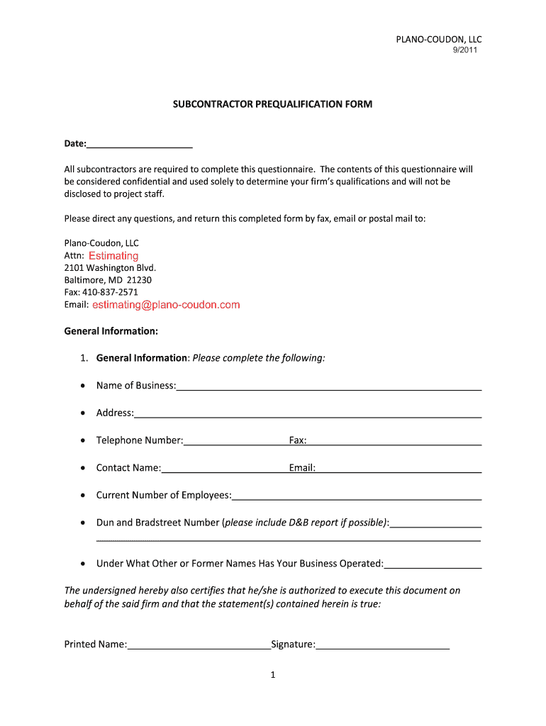Fillable Online PC Prequalification Form - bPlanob-bCoudonb LLC Fax ...