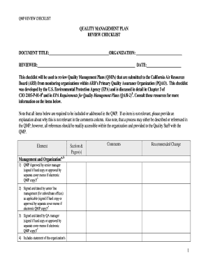 Fillable Online arb ca Quality management plan review checklist - Air Resources Board - arb ca ...