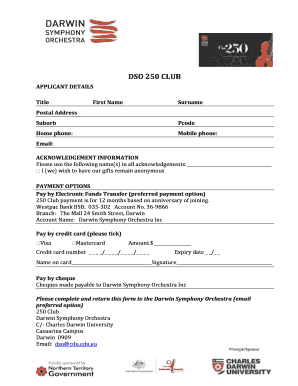 Fillable Online dso org Donation Form. - Darwin Symphony Orchestra ...