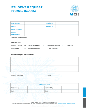 Fillable Online mcie edu 04-3004 Student Request Form - Melbourne City ...