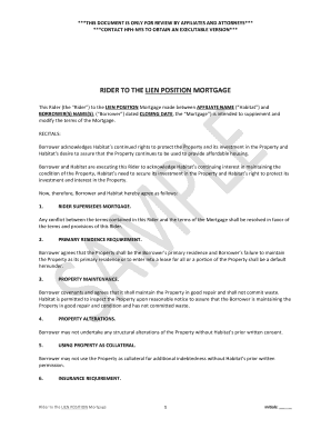 Fillable Online RIDER TO THE LIEN POSITION MORTGAGE Fax Email Print ...