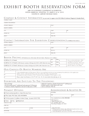 Fillable Online Exhibit Booth reservation form - ARN 2010 Revenue Fax ...