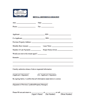 Fillable Online RENTAL REFERENCE REQUEST - brealtyexecutivesvabbcomb ...
