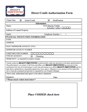 Fillable Online Direct Credit Authorization Form ...