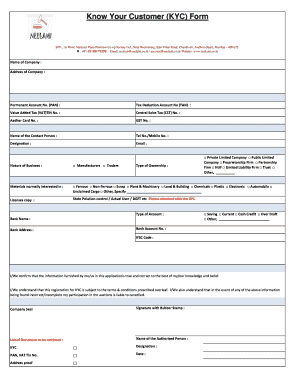 Fillable Online neelami co Know Your Customer KYC Form - bneelamibbcobbinb - neelami co Fax ...