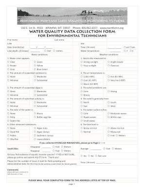Fillable Online nwmtlvmn WATER QUALITY DATA COLLECTION FORM for ...
