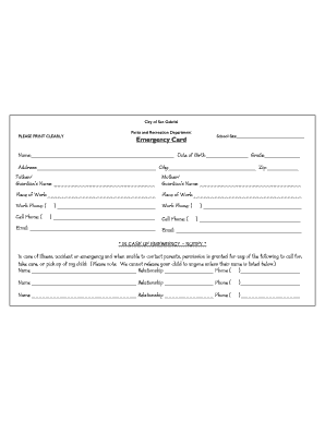 Fillable Online IN CASE OF EMERGENCY - NOTIFY * In case of illness ...