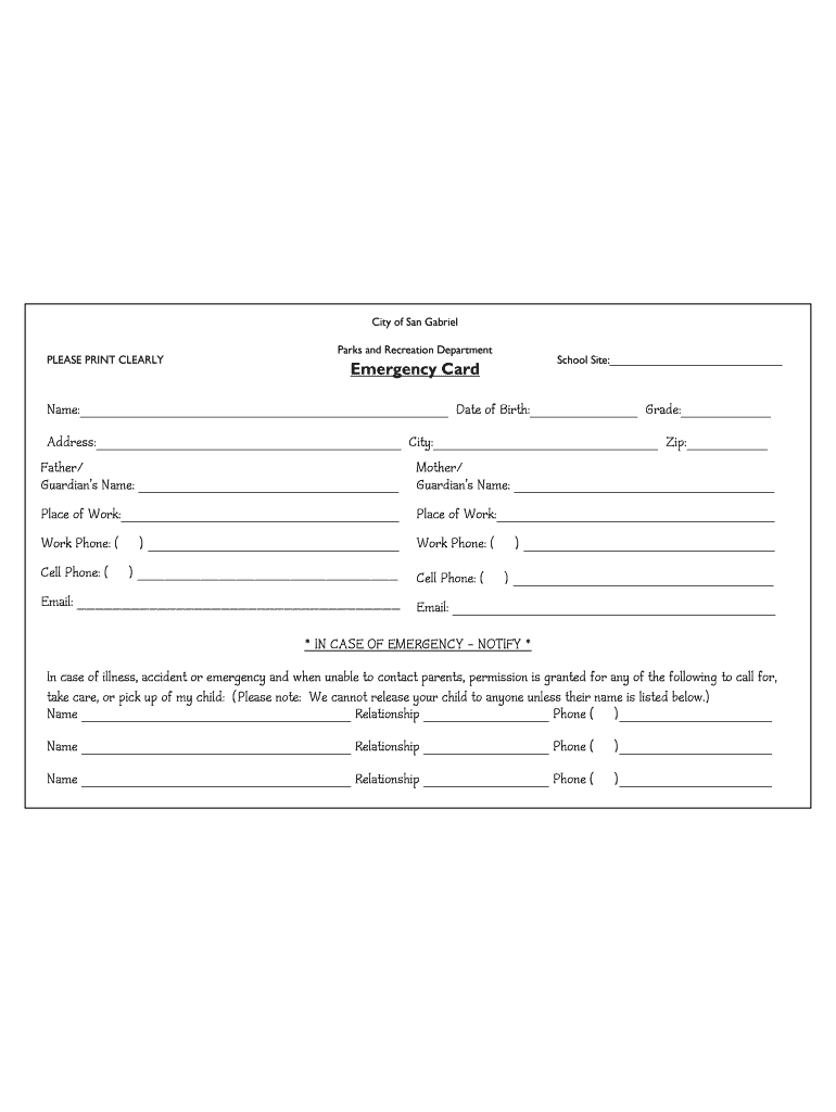 Fillable Online IN CASE OF EMERGENCY - NOTIFY * In case of illness ...