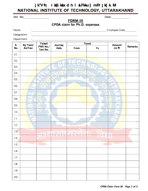 Fillable Online nituk ac CPDA FORM-III - Nit Uttarakhand - nituk ac Fax ...