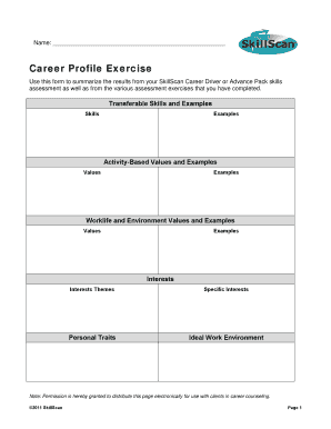 Fillable Online Career Profile Exercise - bskillscanbbcomb Fax Email ...