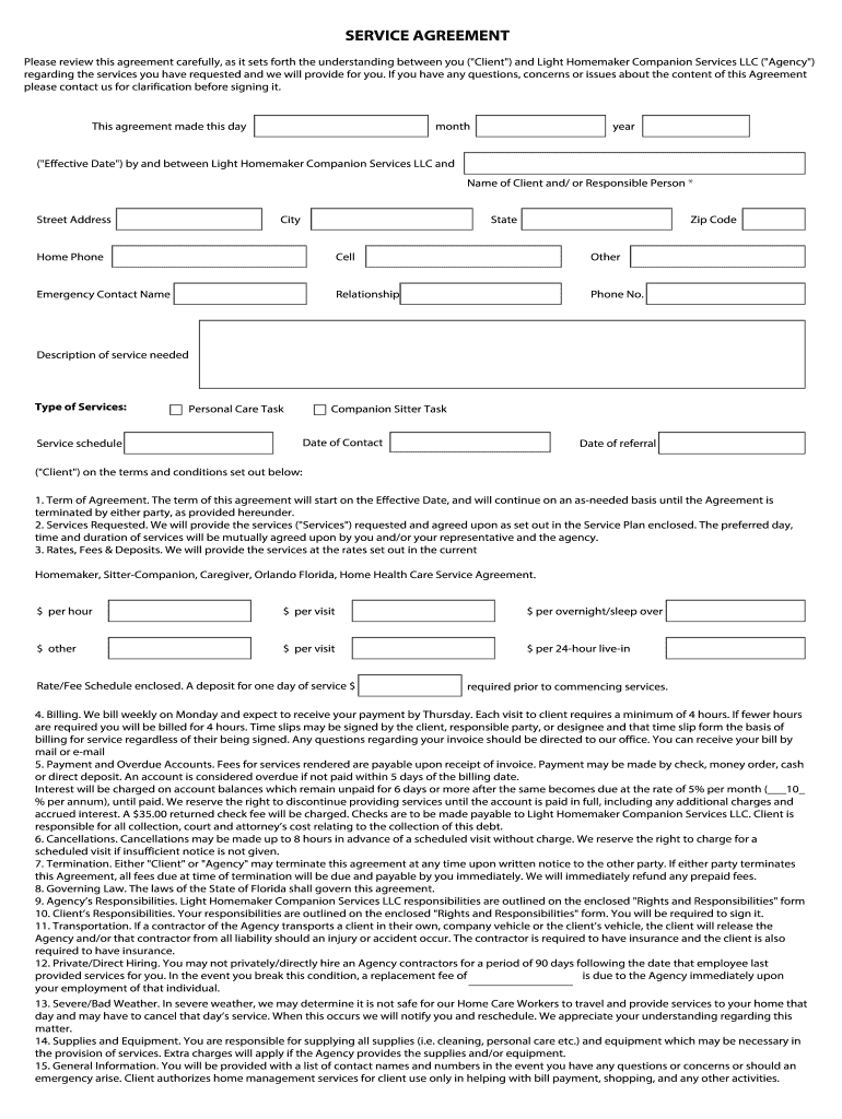 Companion service agreement: Fill out & sign online | DocHub