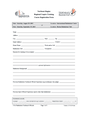 Fillable Online Doc 1 Course Registration Form - Boston Badminton Fax ...