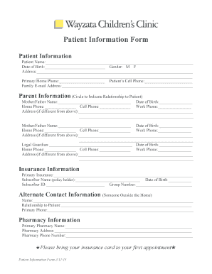 Fillable Online Patient Information Form May 2013 Fax Email Print ...