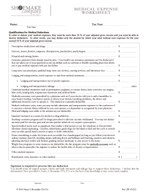 Fillable Online MEDICAL EXPENSE WORKSHEET - Shoemake CPA Fax Email ...