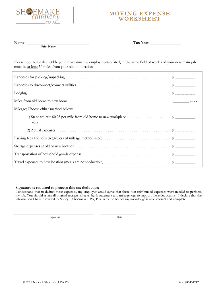 Fillable Online MOVING EXPENSE Fax Email Print - pdfFiller